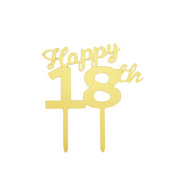 "Happy 18th" Gold Acrylic Tag – The Cakery Hong Kong